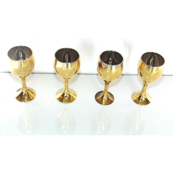 Dining 4 Vtg Faux Gold Chalices Goblets Cups Wine Mugs Shot Glasses